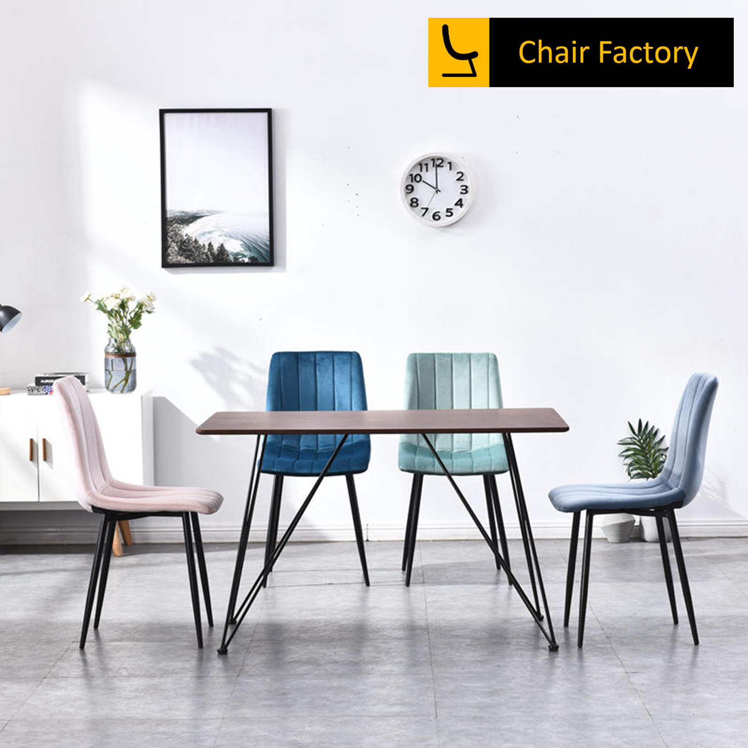 Momo Sleek Dining Chair With Vertical Line Design and Black Sturdy Legs ...