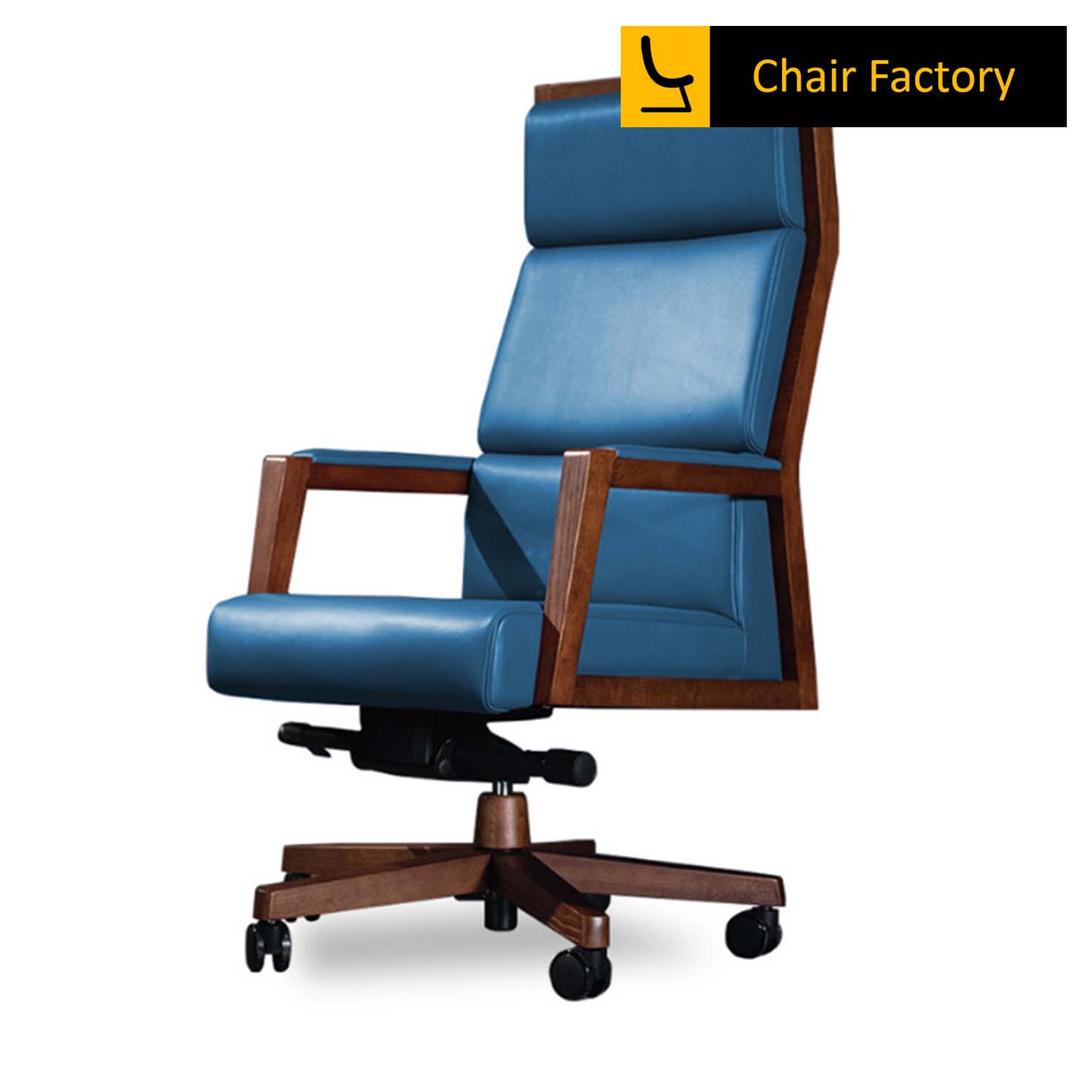 Montgomary Blue High Back 100% Genuine Leather Chair | Chair Factory