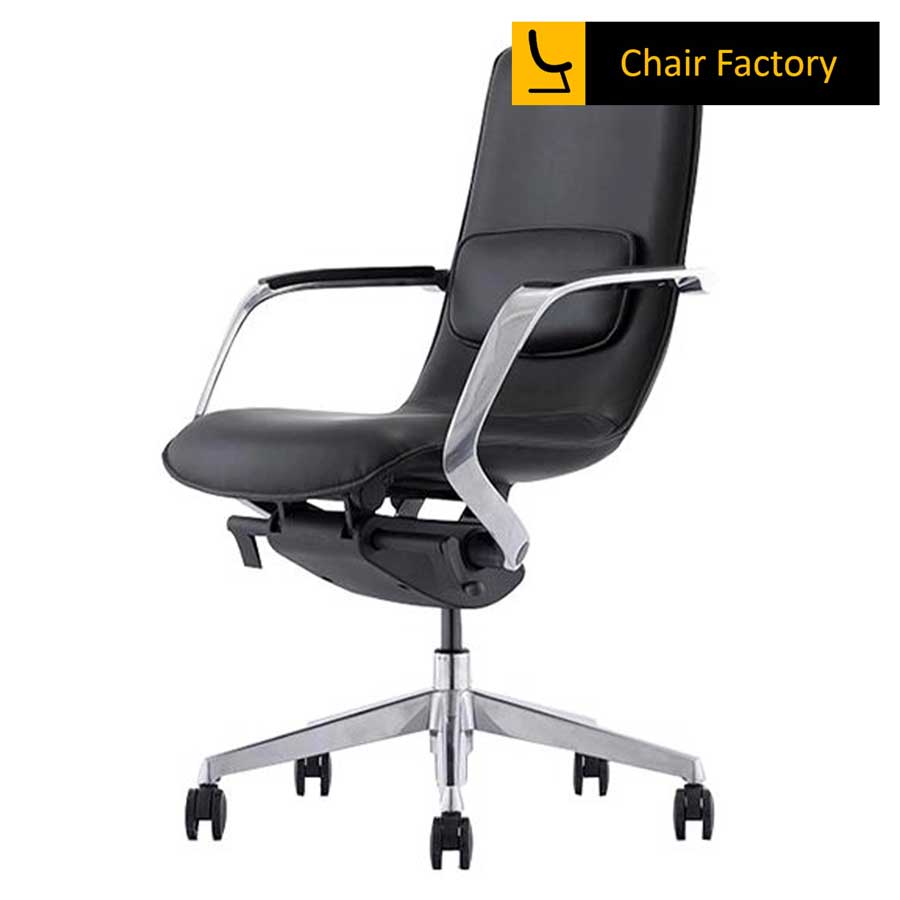 Victorious Mid Back Imported 100% Genuine Leather Office Black Chair ...
