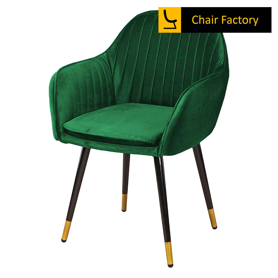 Green Velvet Tensil Lounge Chair with Black Metal Legs and Gold Cones ...