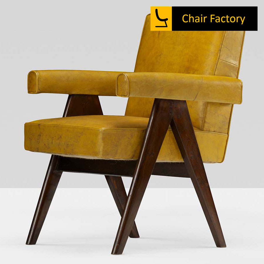 Pierre Jenneret Sleek Mustard Yellow Replica Arm Chair | Chair Factory