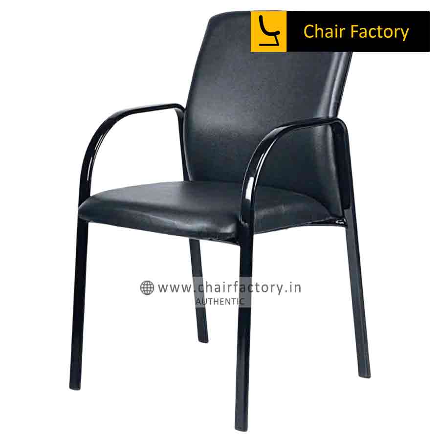 Leroy Black Faux Leather Visitor Chair With 4 Legs | Chair Factory