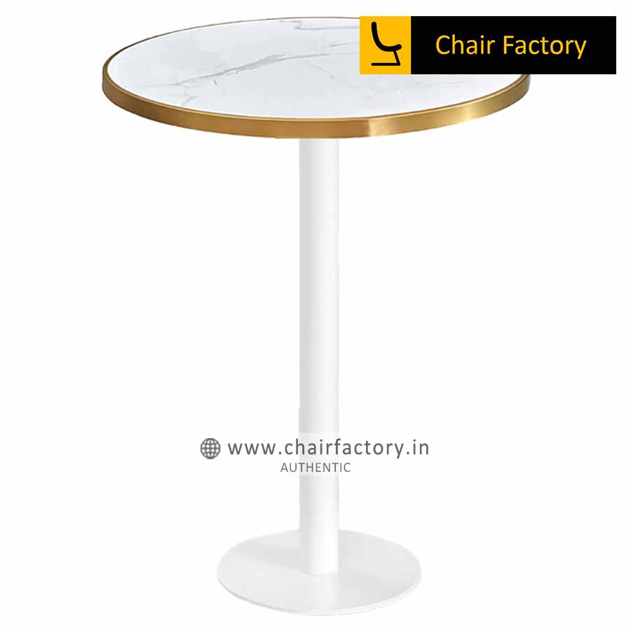 Helix Single Pillar White & Gold Marble Finished Circle Bar Table ...